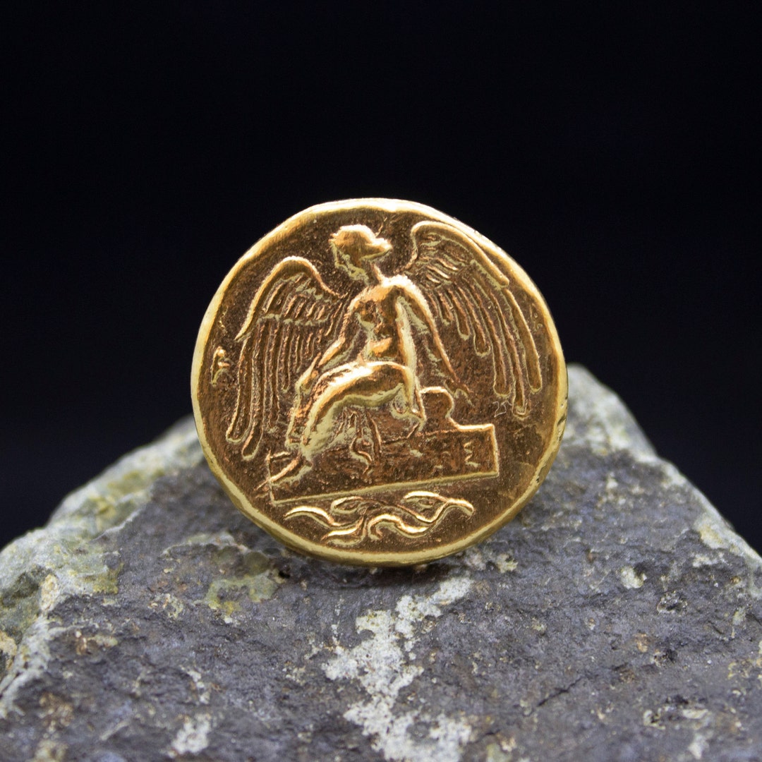 Guardian Angel Gold Ring | 24K Gold Plated | Roman Art Angel Medallion ...