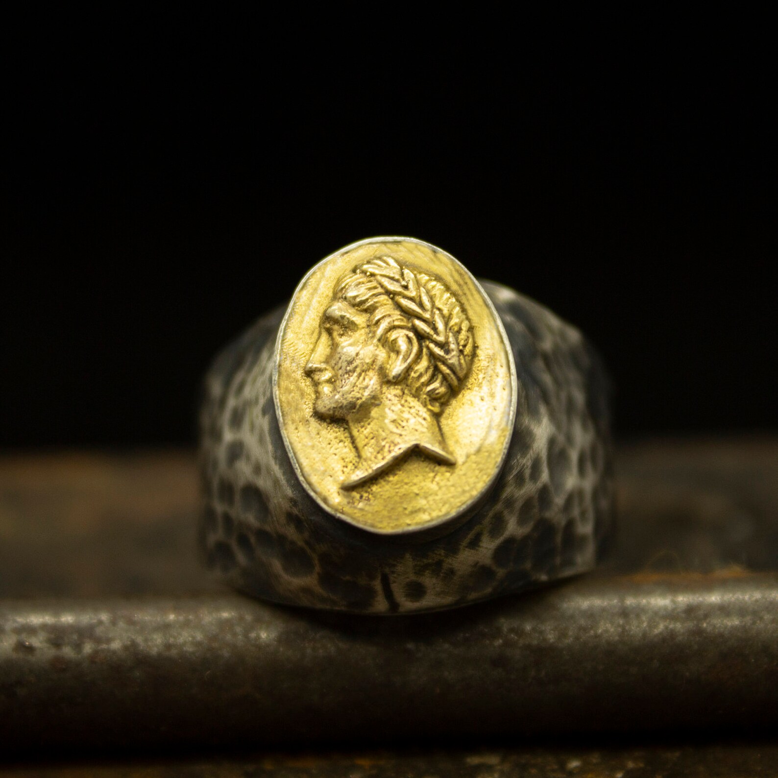 Roman Caesar Coin Signet Ring | Two Tone King Ring | 925 Sterling ...