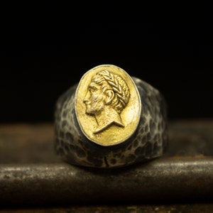 Roman Caesar Coin Signet Ring | Two Tone King Ring | 925 Sterling ...