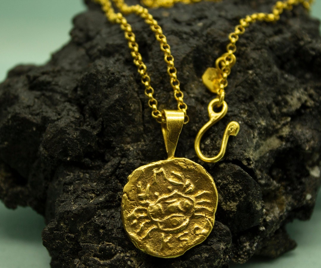 Ancient Crab Coin Pendant | 925 Sterling Silver 24K Gold | Zodiac Coin ...