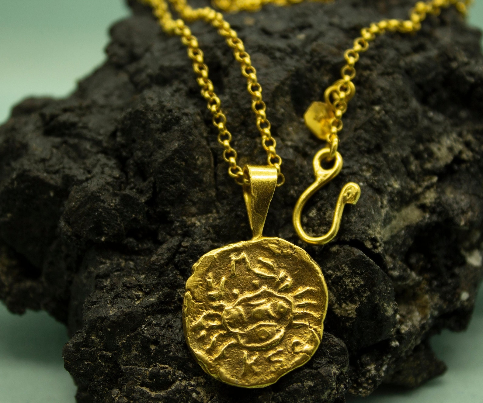 Ancient Crab Coin Pendant | 925 Sterling Silver 24K Gold | Zodiac Coin ...