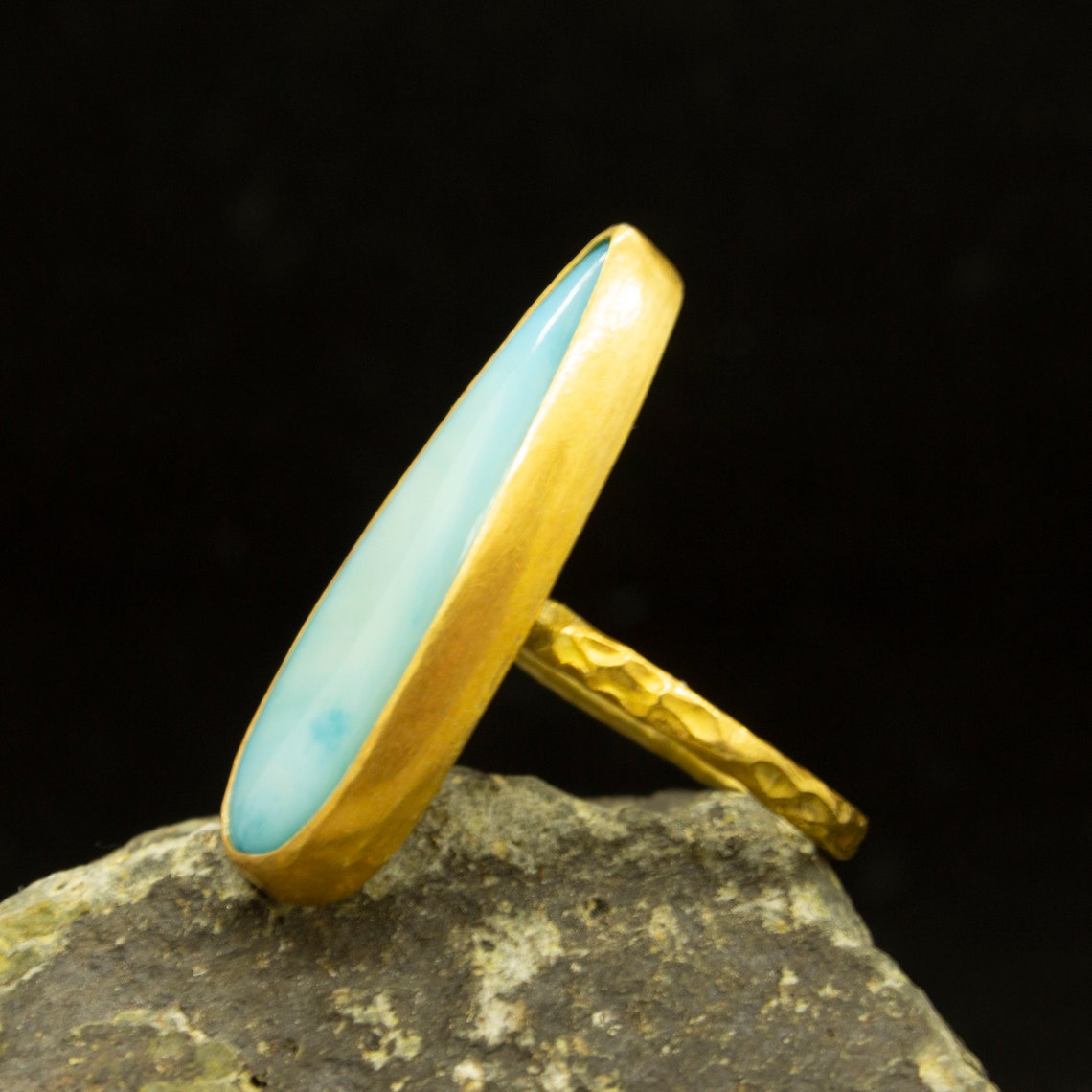 Blue Mother of Pearl Ring | 24K Gold Plated | Turquoise Blue Pearl ...