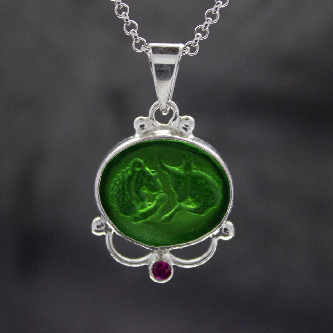 Ancient Lydia Lion and Bull Intaglio Necklace | 925 Sterling Silver ...