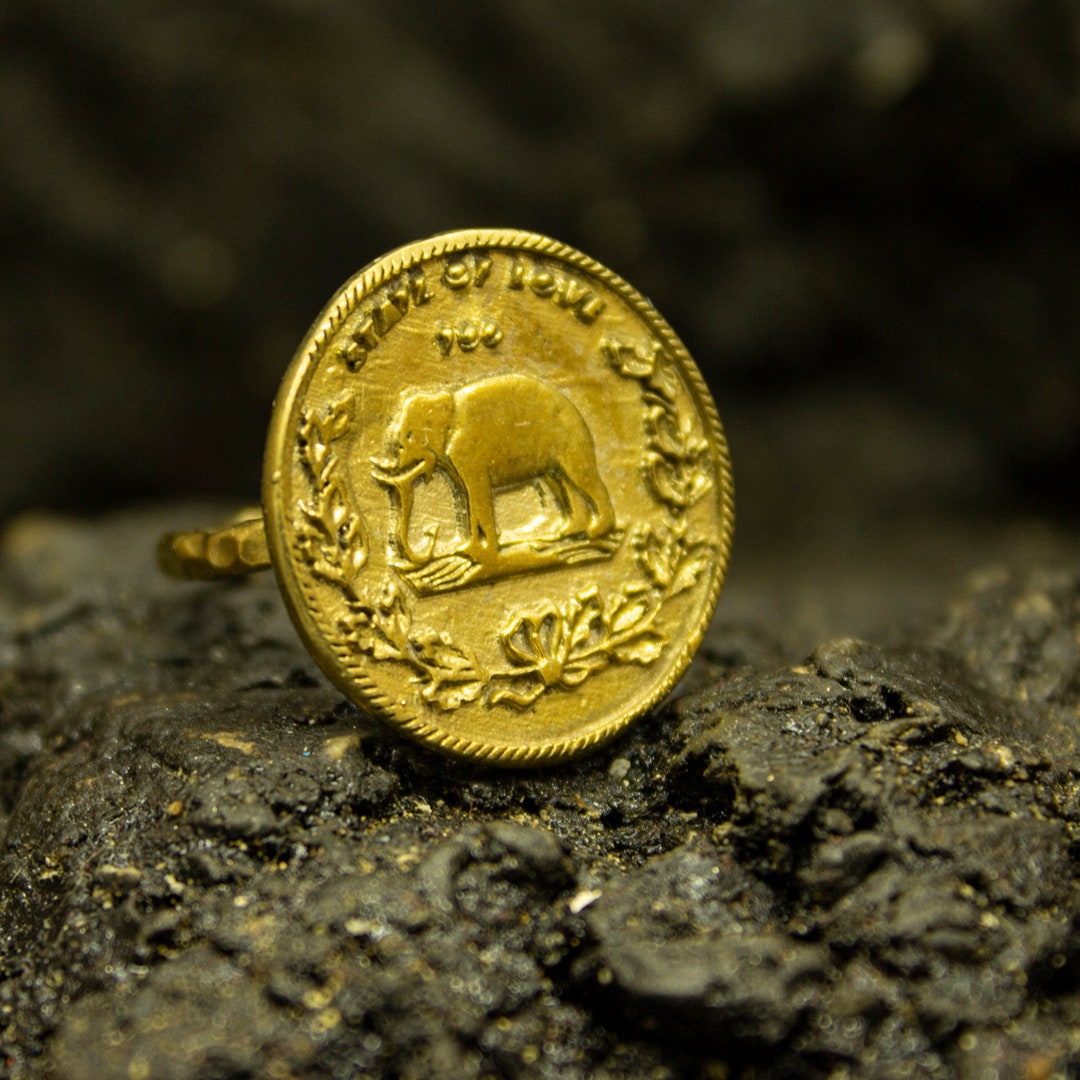 Greek Elephant Gold Signet Ring | 925 Sterling Silver | Vintage ...