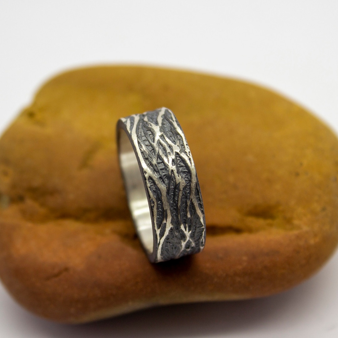 Baumrinde Silber Ring 7 mm | 925 Sterling Silber | Holzmaserung Ring ...