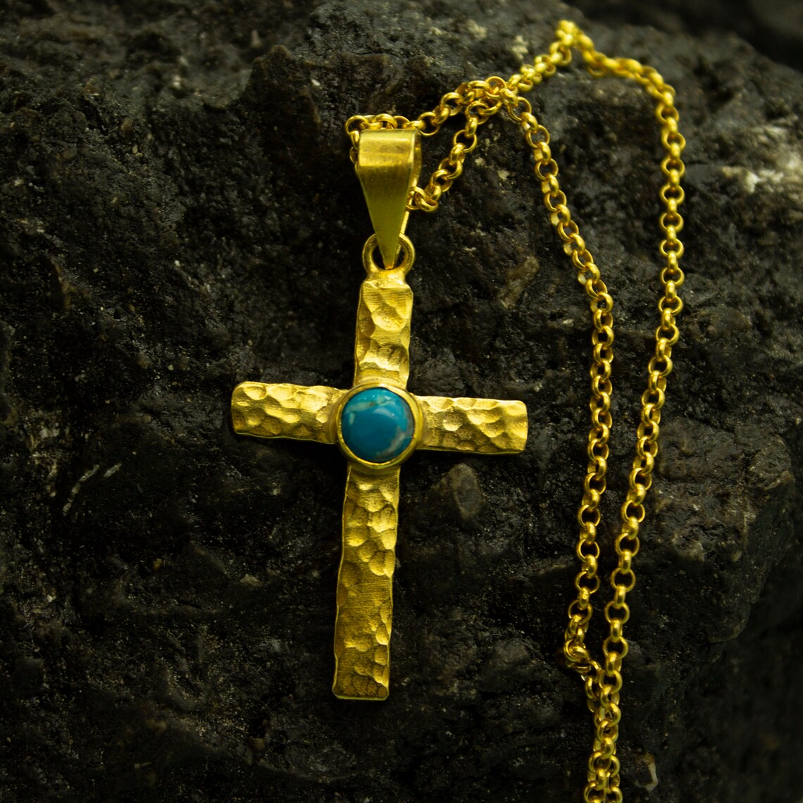 Turquoise Cross Pendant 925 Sterling Silver 24K Gold Plated | Etsy