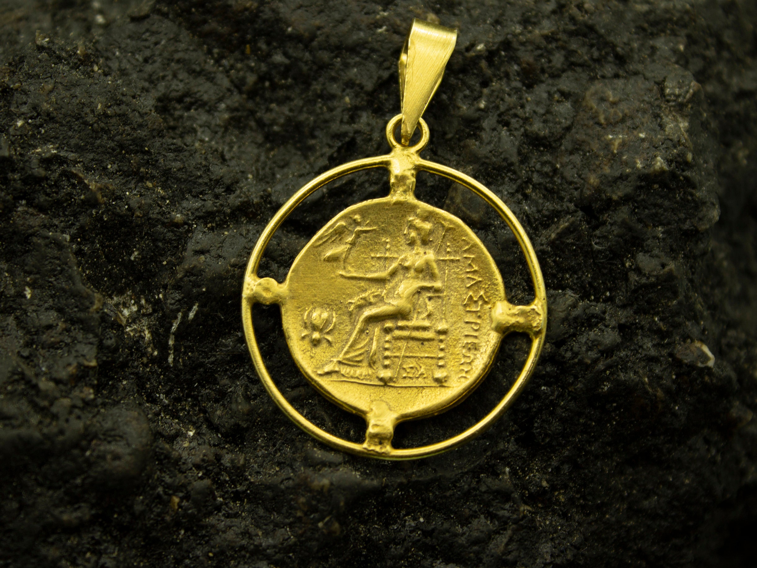 Ancient Roman Art Coin Pendant | 925 Silver 24K Gold Plated | Gold ...