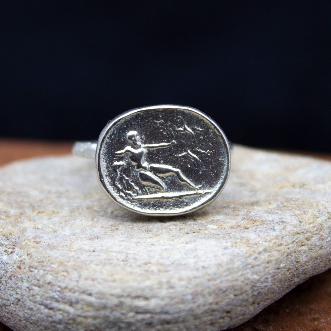 Roman Eros Coin Signet Ring | 24K Gold Plated 925 Sterling Silver ...