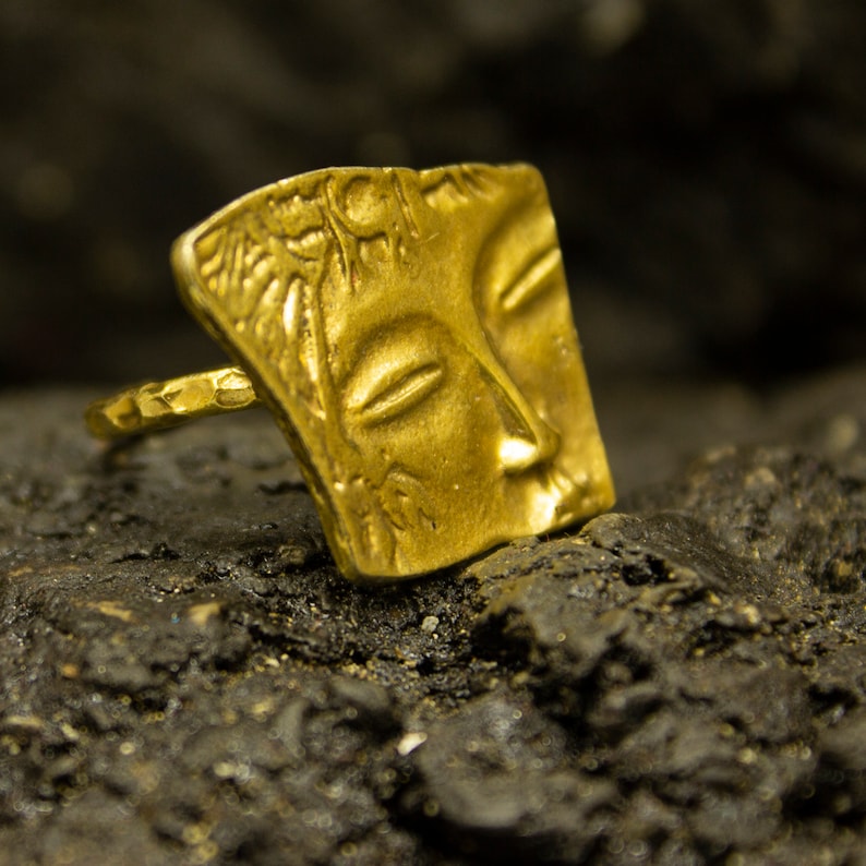 Ancient Greek Goddess Face Gold Ring 925 Sterling Silver - Etsy