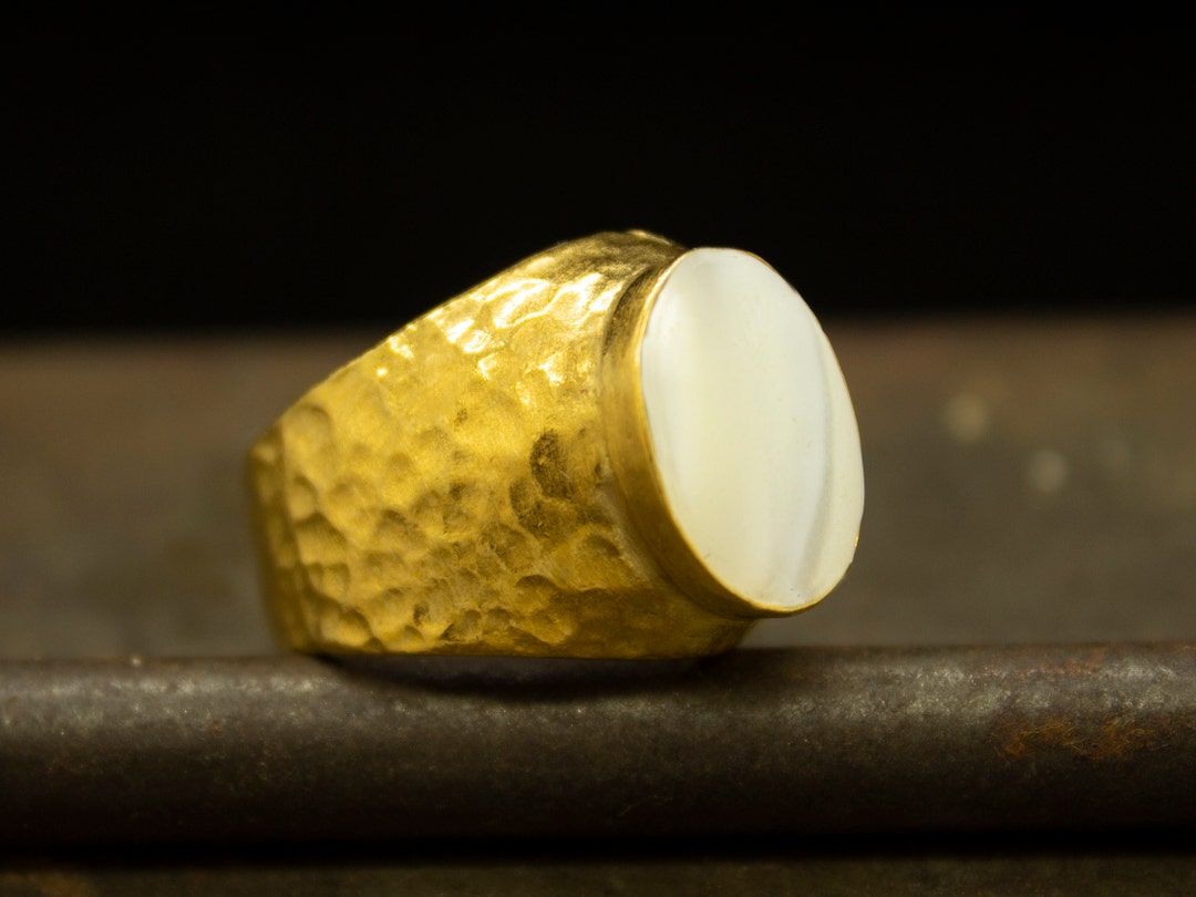 Ancient Roman Art Pearl Stone Ring , 24K Gold Plated 925 Sterling ...