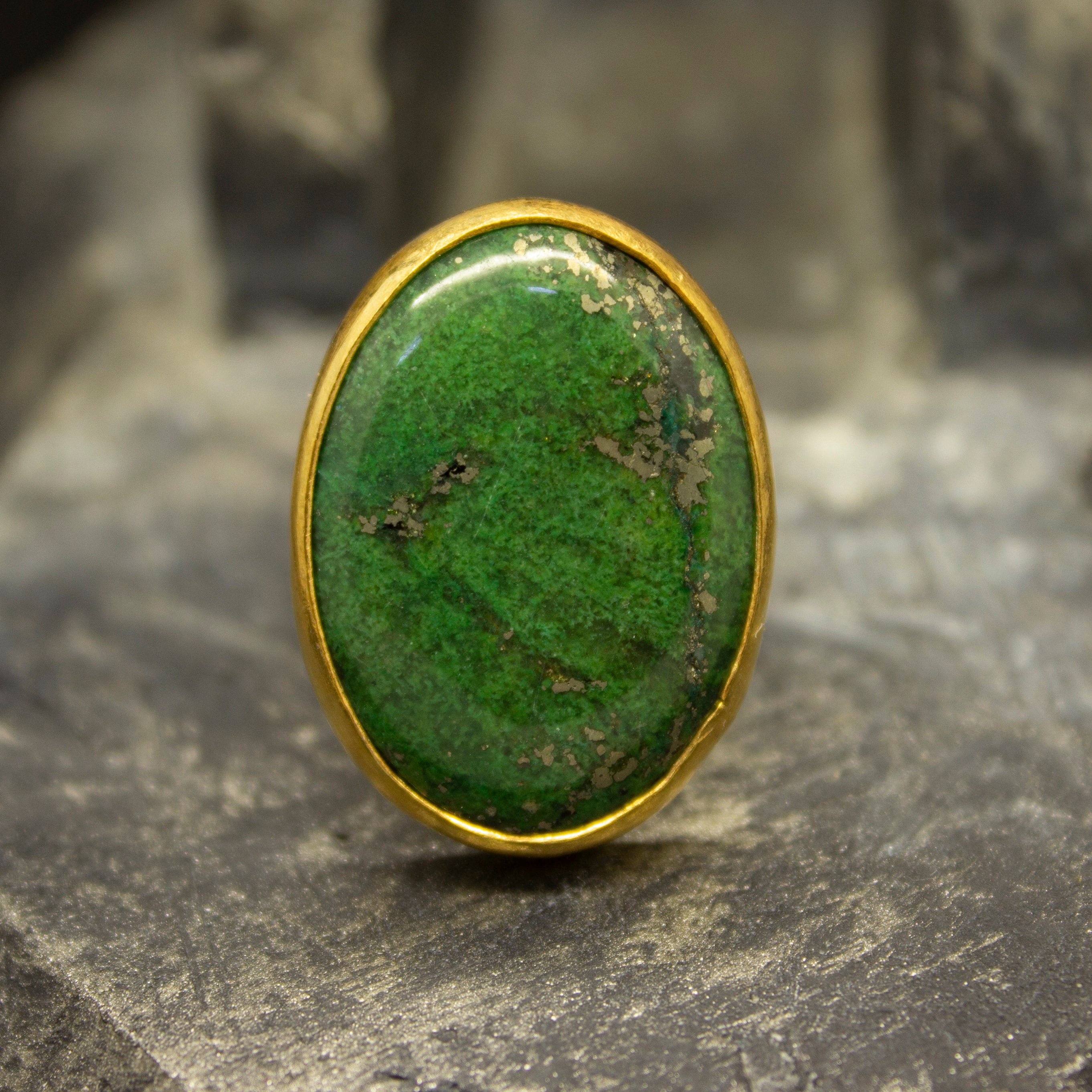 Green Lapis Lazuli Ring 24K Gold Plated Tree Bark Handmade - Etsy