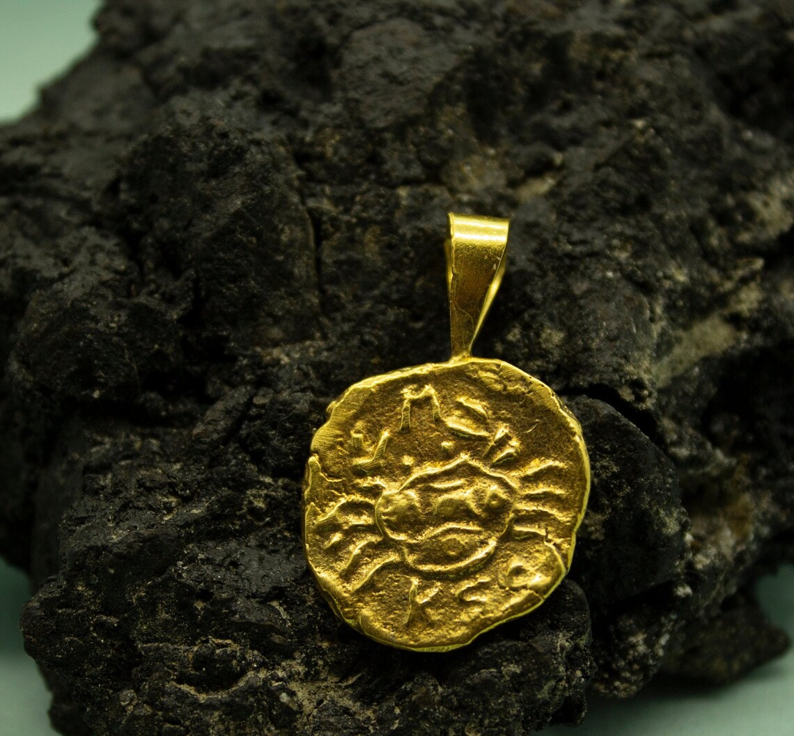 Ancient Crab Coin Pendant | 925 Sterling Silver 24K Gold | Zodiac Coin ...