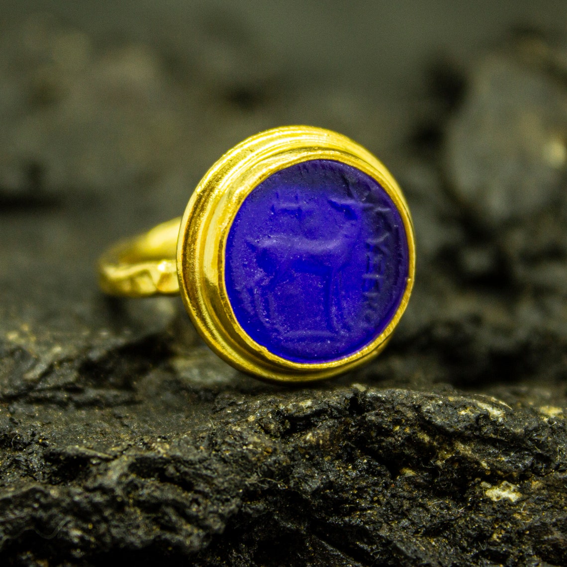 Artemis Ancient Deer Intaglio Glass Ring | 925 Sterling Silver ...
