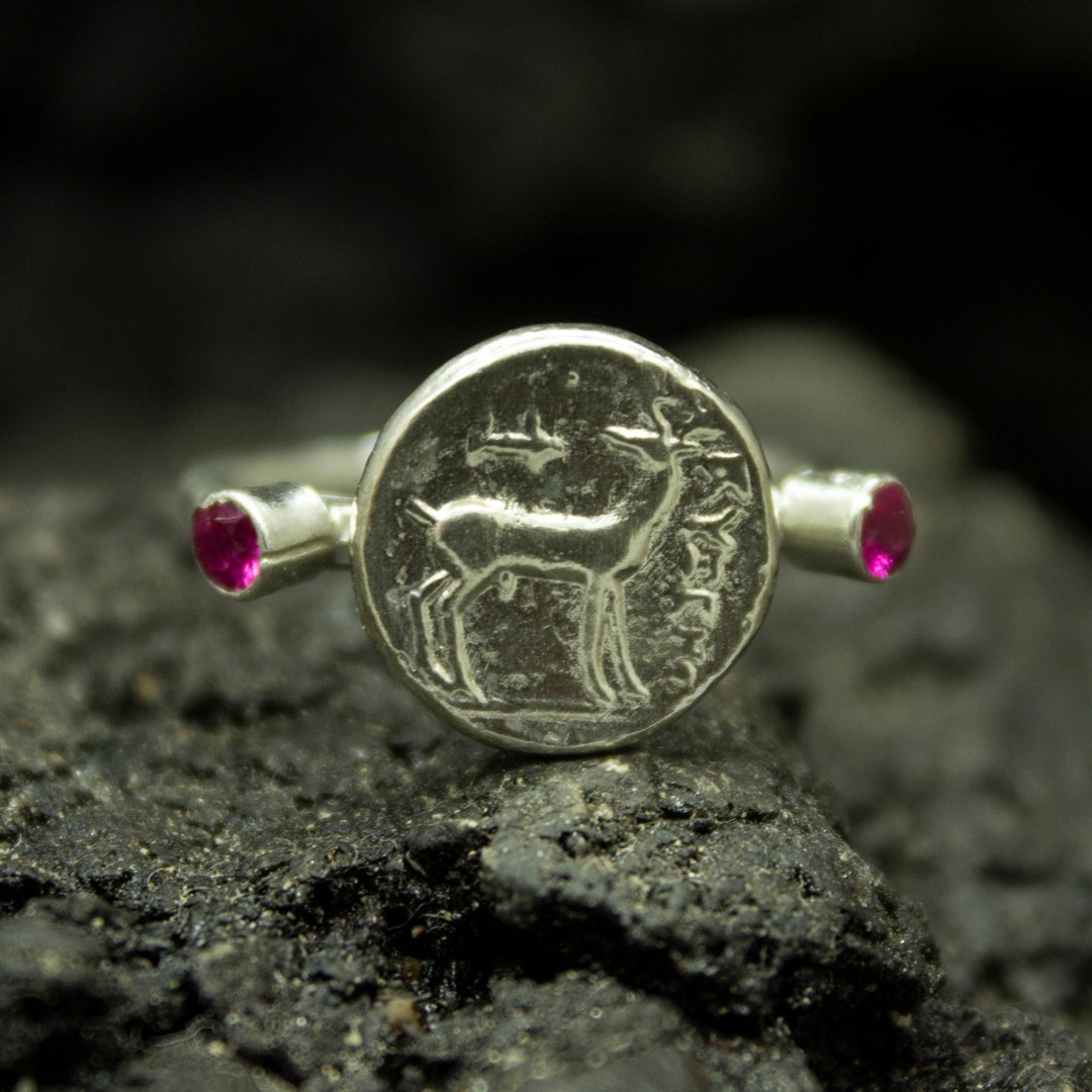 Ancient Greek Deer Coin Ring | 24K Gold Plated 925 Sterling Silver ...