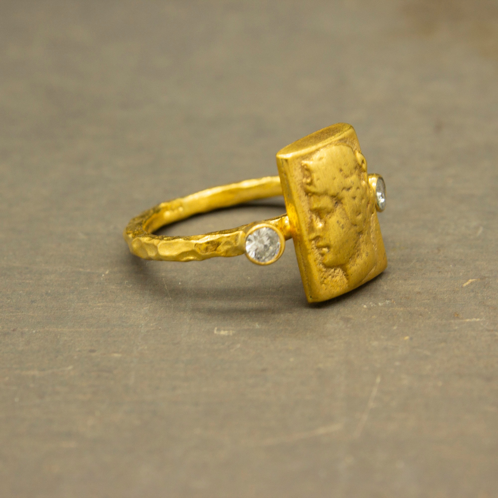 Ancient Greek Art Signed Coin Ring 24K Gold Plated 925 Sterling Silver ...