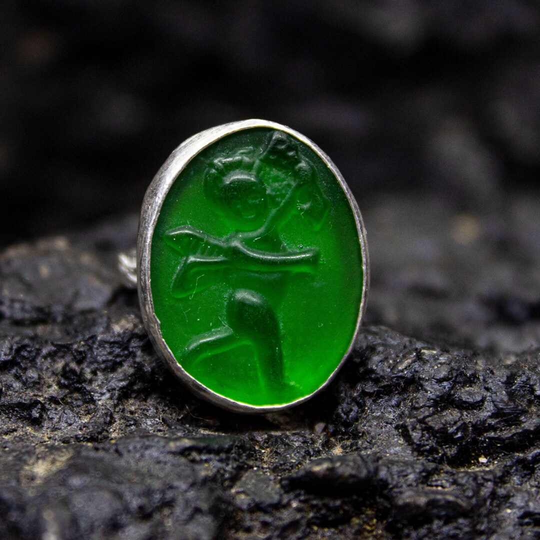 Guardian Angel Signet Intaglio Glass Ring | 925 Sterling Silver ...