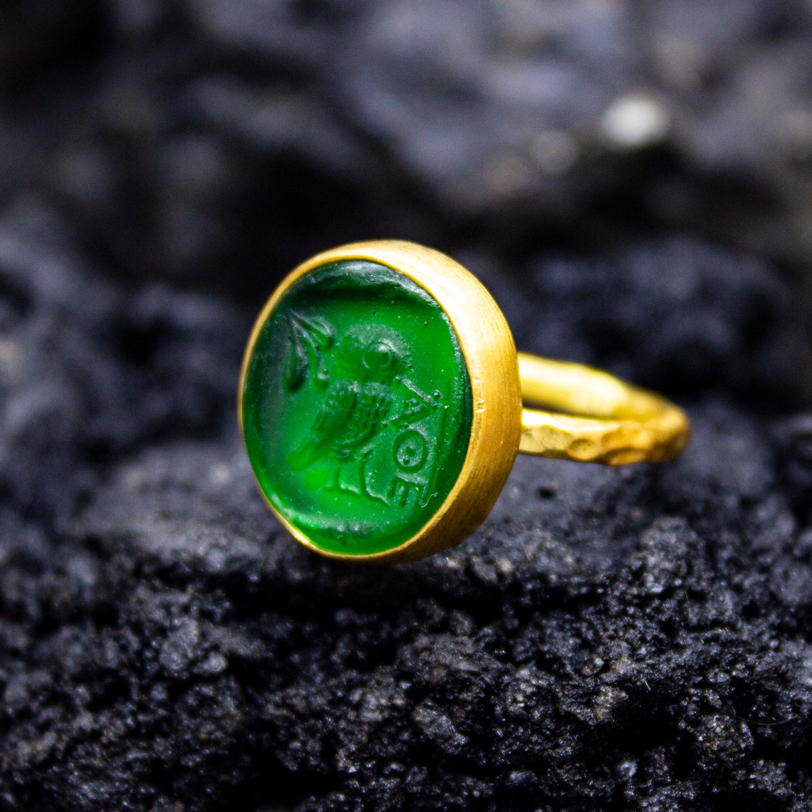 Ancient Greek Athena Owl Intaglio Glass Ring | 925 Sterling Silver ...