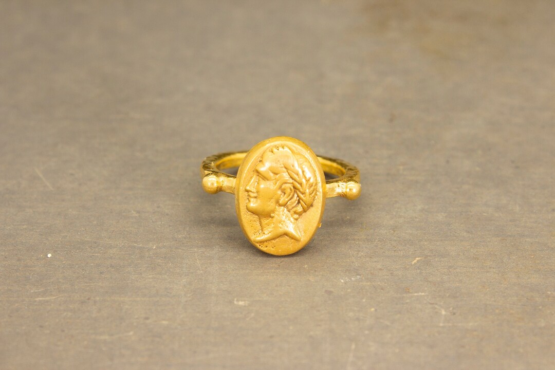 Ancient Greek Art Signed Coin Ring 24K Gold Plated 925 Sterling Silver ...