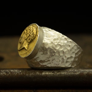 Ancient Roman Art Caesar Gold Coin Signet Ring | Two Tone King Ring ...