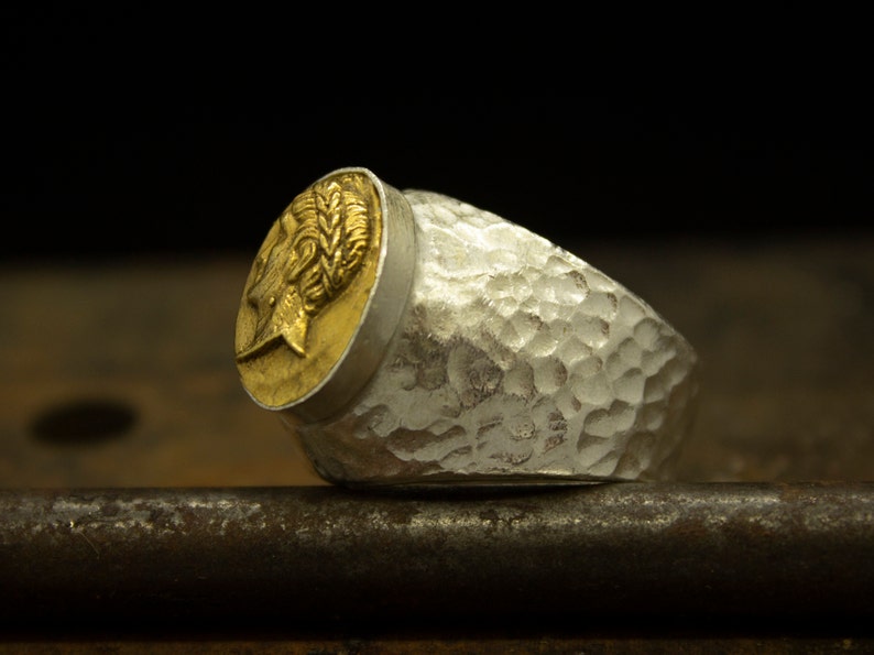 Ancient Roman Art Caesar Gold Coin Signet Ring | Two Tone King Ring ...