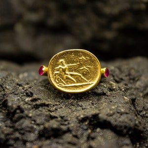 Roman Eros Coin Signet Ring | 24K Gold Plated 925 Sterling Silver ...