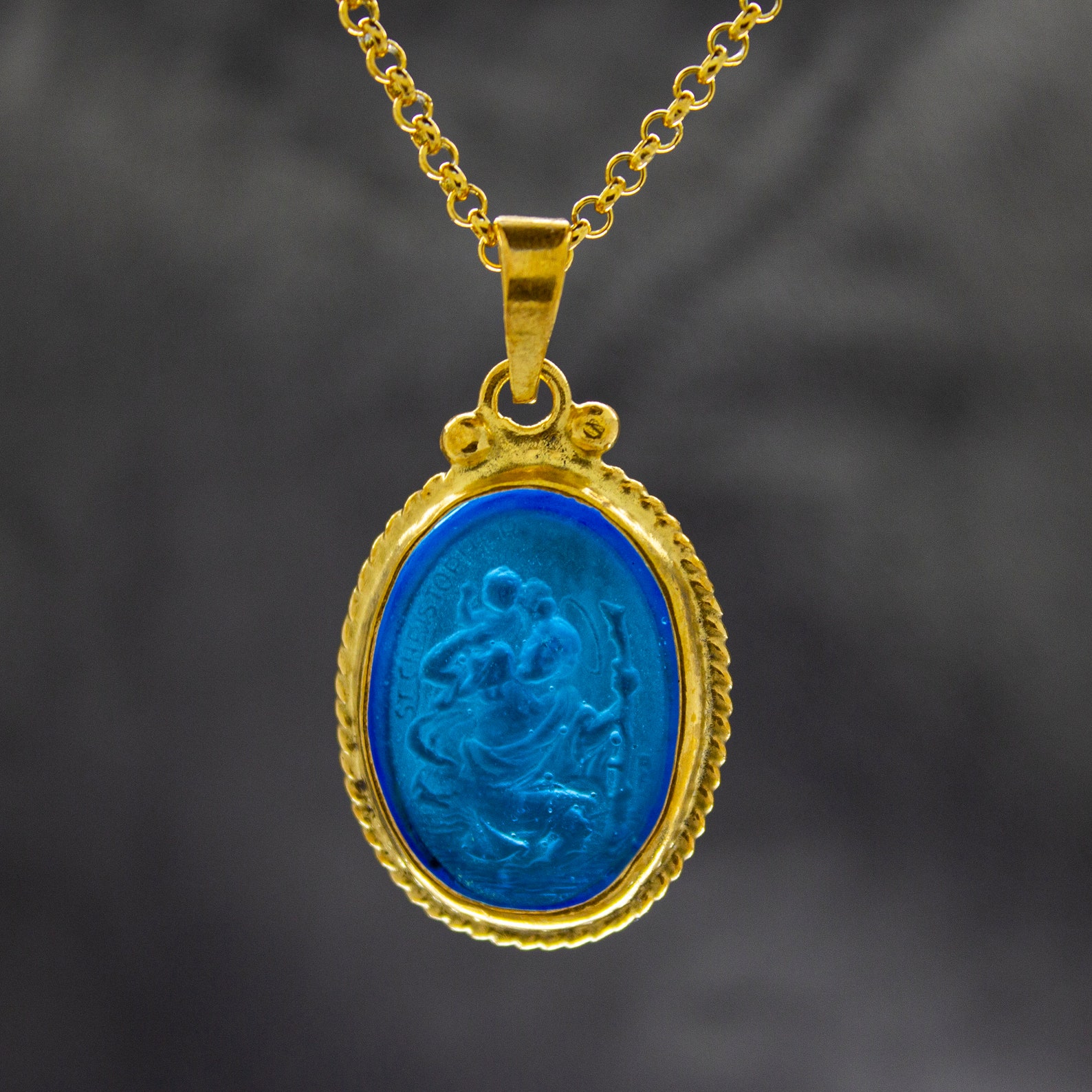 Saint Christopher Intaglio Necklace 925 Sterling Silver Religious ...