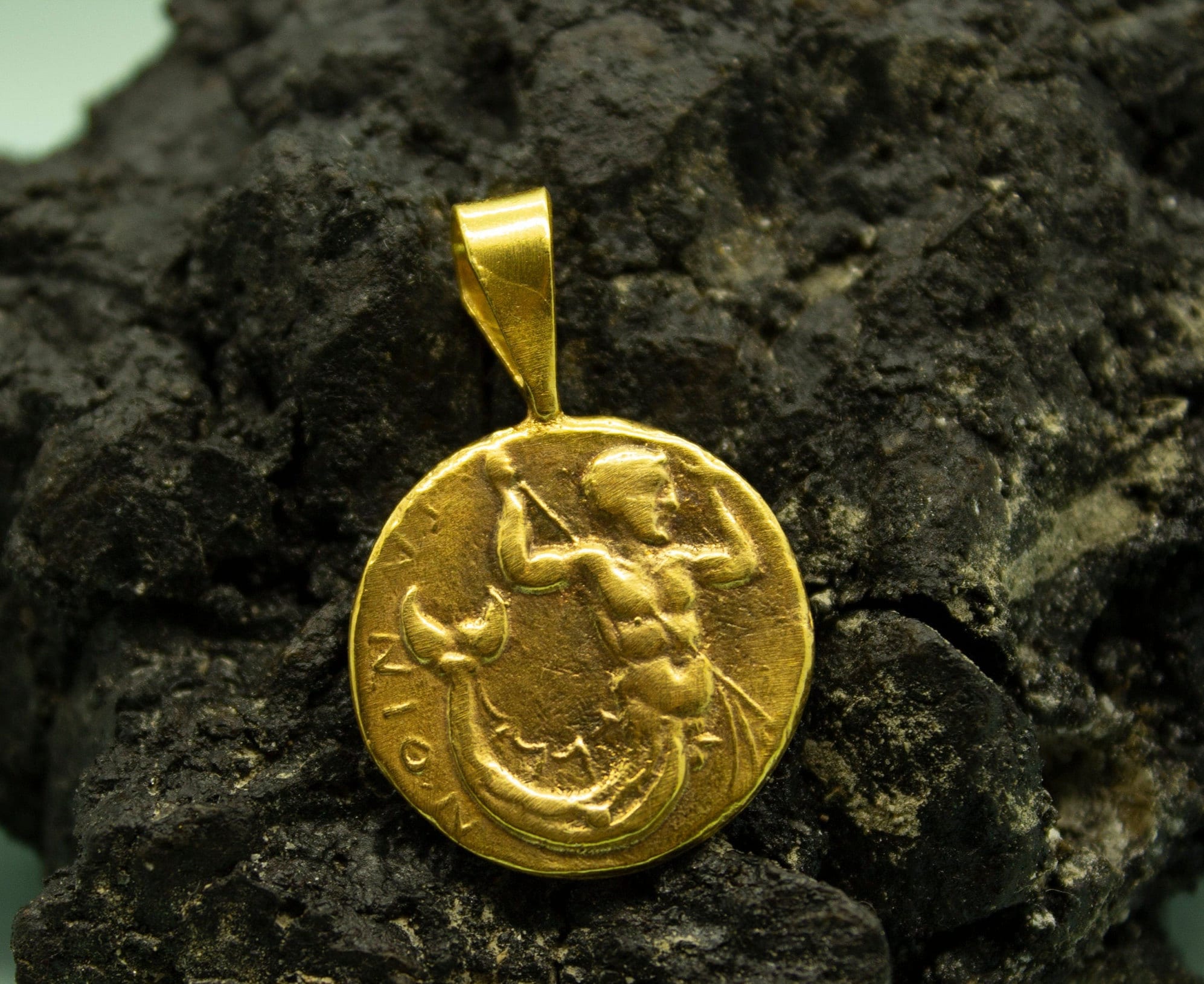 Merman Triton Coin Pendant 925 Sterling Silver 24K Gold - Etsy