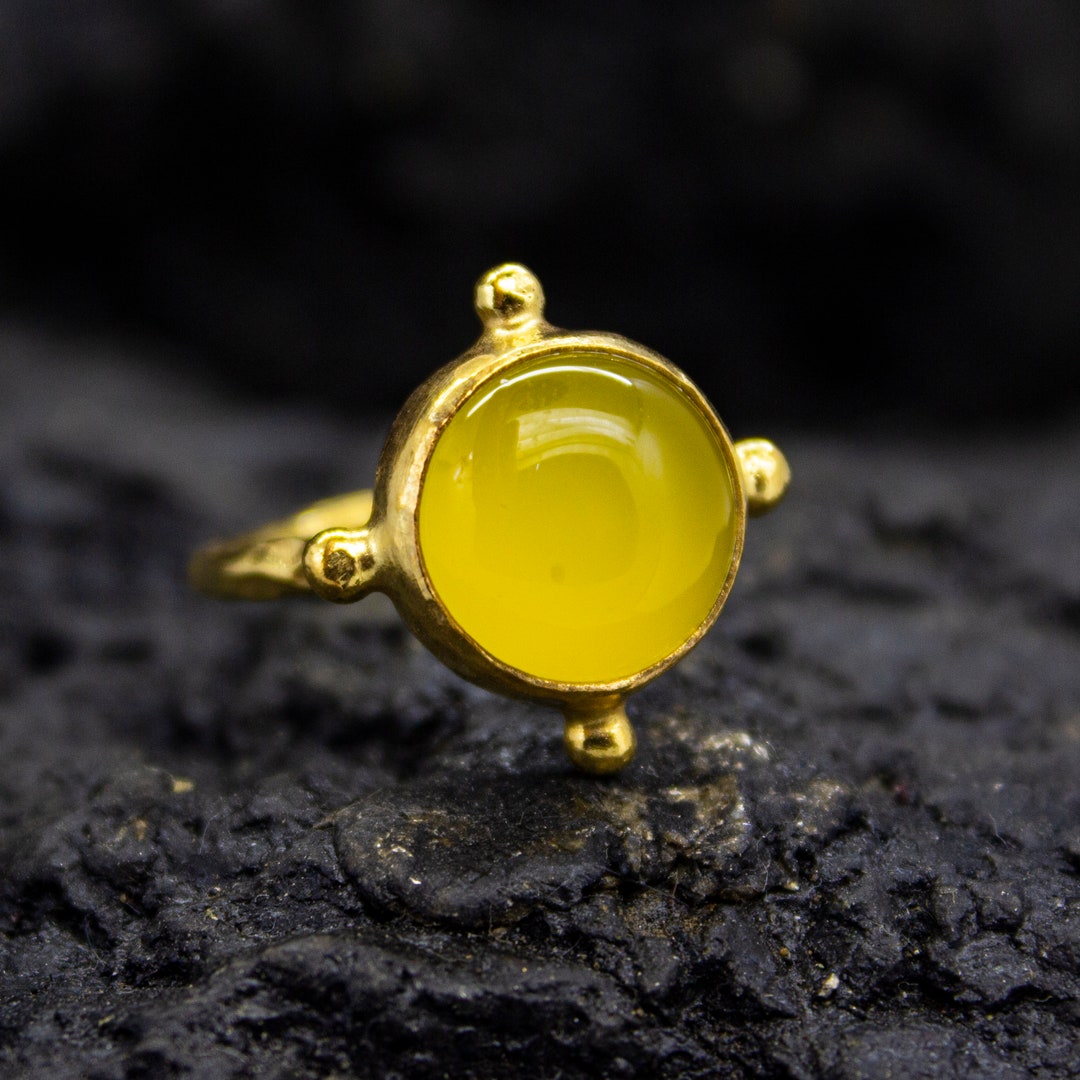 Handmade Ancient Yellow Jade Ring | 925 Sterling Silver 24K Gold Plated ...