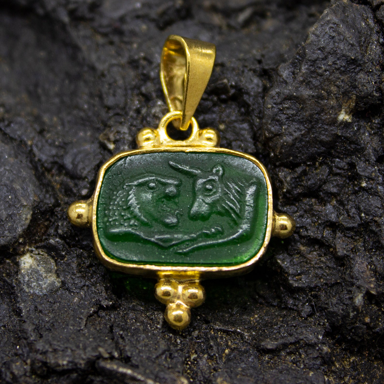 Ancient Lydia Lion and Bull Intaglio Necklace | 925 Sterling Silver ...