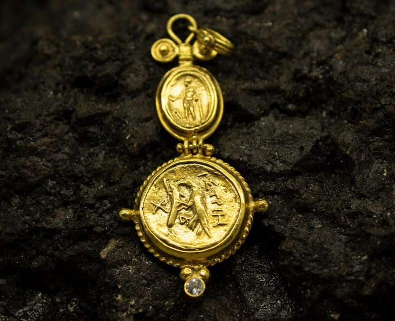 Granulated Double Coin Necklace 925 Sterling Silver 24K Gold - Etsy