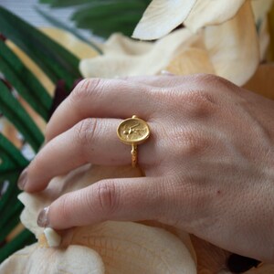 Guardian Angel Gold Ring | 24K Gold Plated | Roman Art Angel Medallion ...