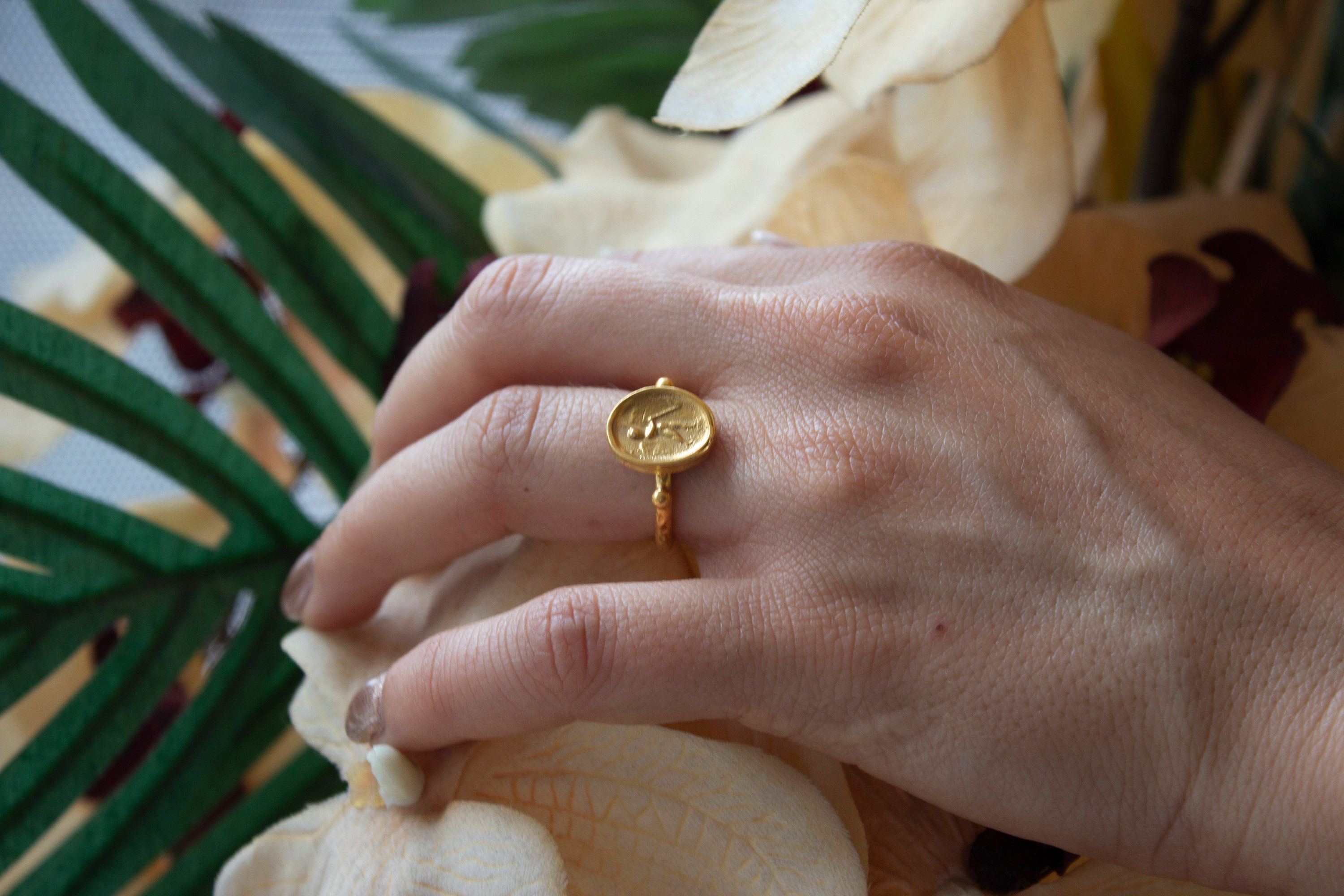 Guardian Angel Gold Ring 24K Gold Plated Roman Art Angel | Etsy