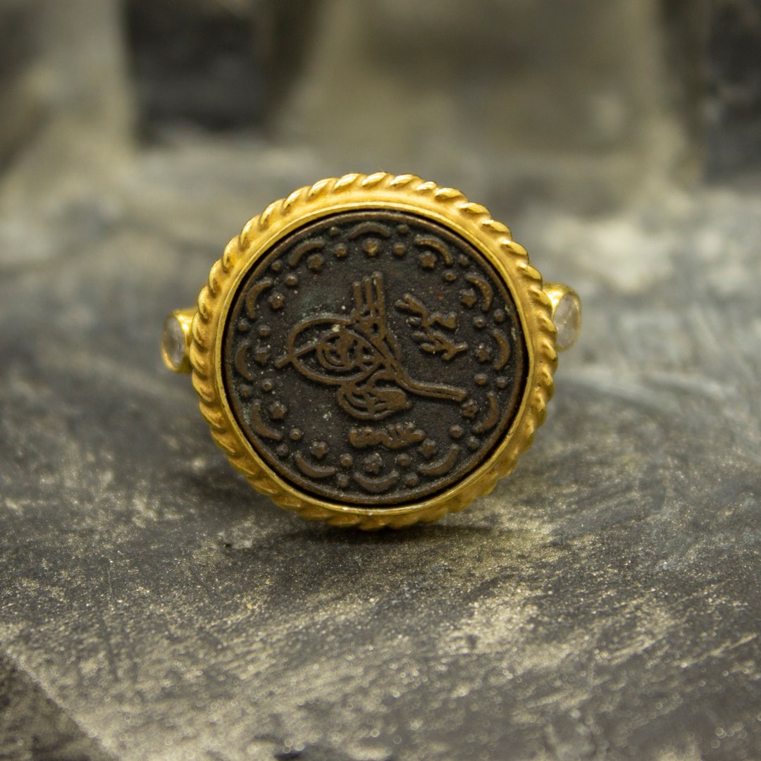 Ottoman Signet Ring | 24K Gold Plated 925 Sterling Silver | Hammered ...