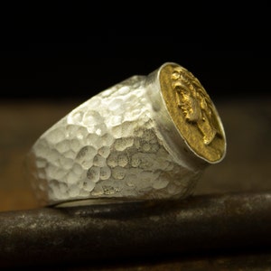 Ancient Roman Art Caesar Gold Coin Signet Ring | Two Tone King Ring ...