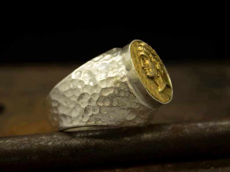 Ancient Roman Art Caesar Gold Coin Signet Ring | Two Tone King Ring ...