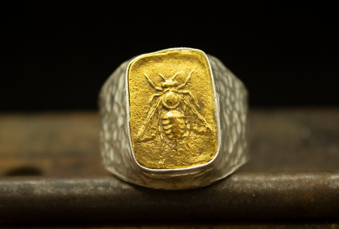 Ancient Honey Bee Roman Coin Ring | Queen Bee Two Tone Ring | 24K Gold ...