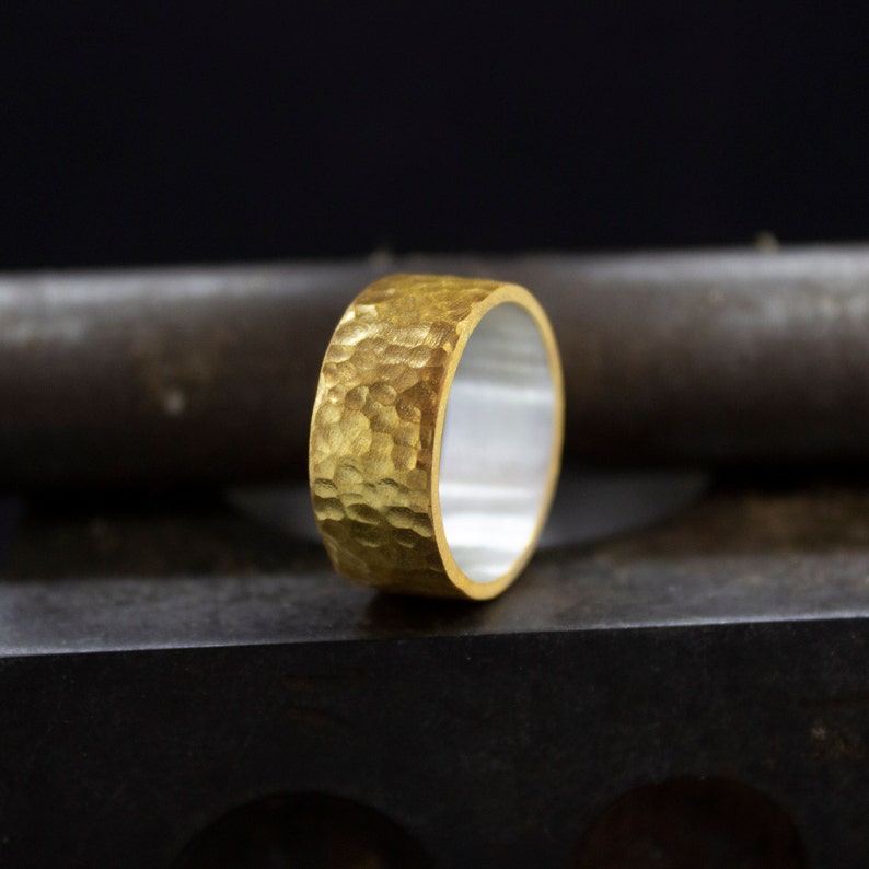 Hammered Wedding Ring 8 Mm 24K Gold Plated 925 Sterling Silver - Etsy