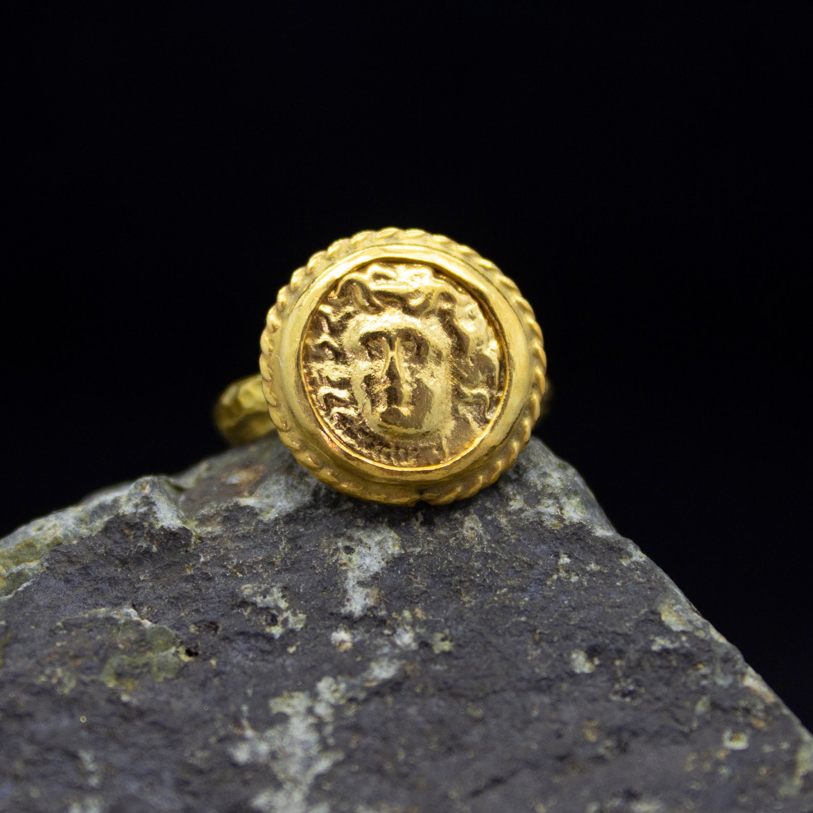 Ancient Greek Art Medusa Signet Coin Gold Ring 925 Sterling - Etsy