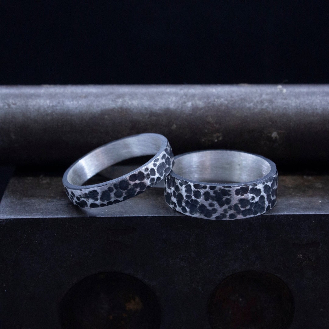 Hammered Spotted Matching Wedding Rings 925 Sterling Silver Men Women ...
