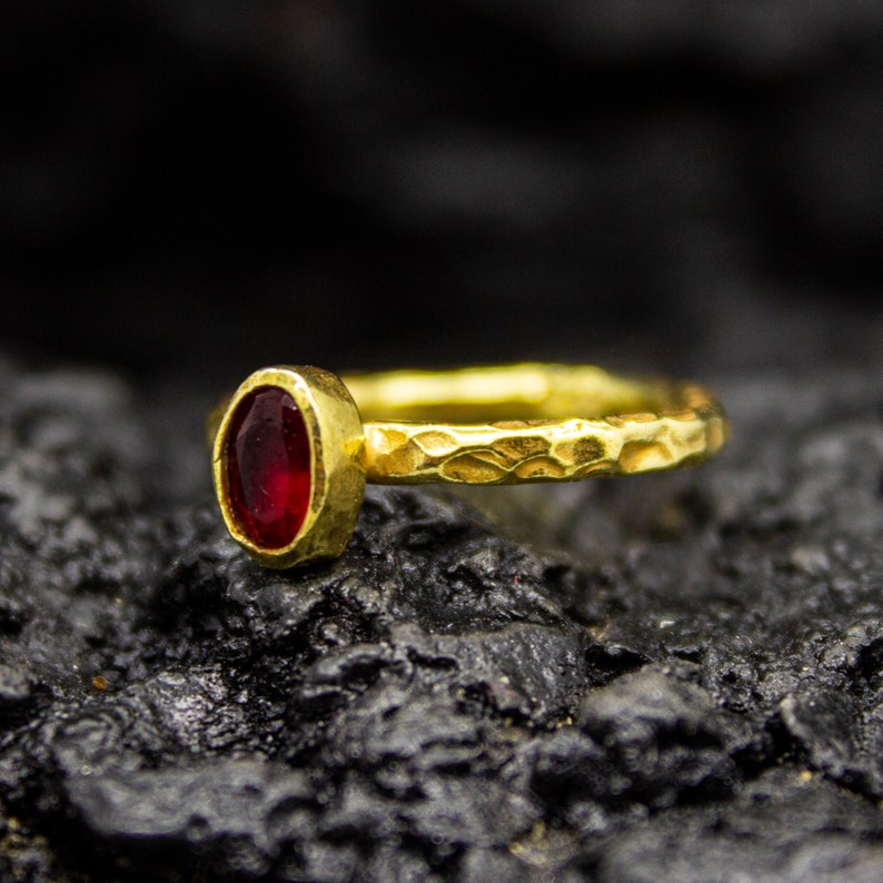 Tiny Gold Ruby Hammered Ring Handmade Stackable Ring 925 - Etsy