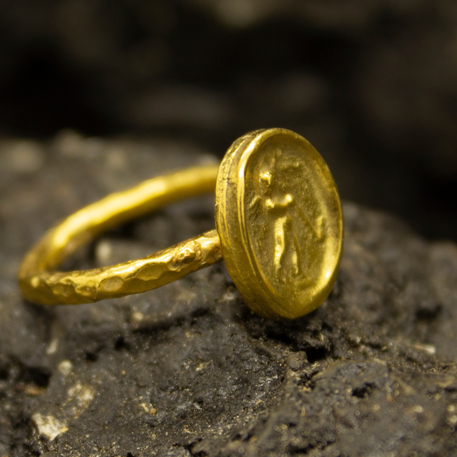 Greek Art Guardian Angel Gold Ring | 24K Gold Plated 925 Sterling ...