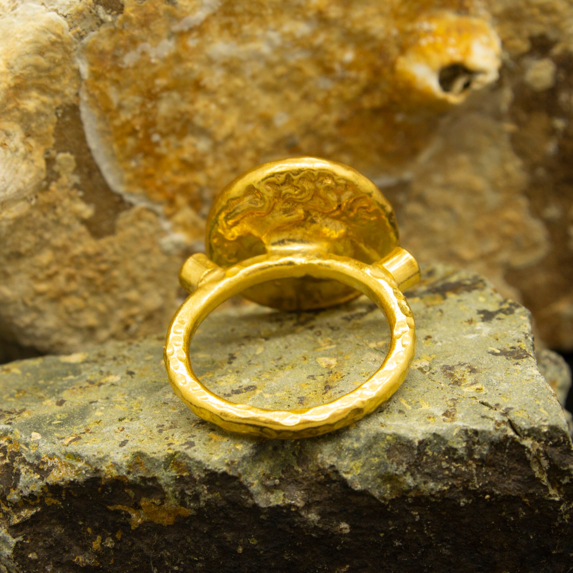 Greek Horse Coin Signet Ring | 24K Gold Plated 925 Sterling Silver ...