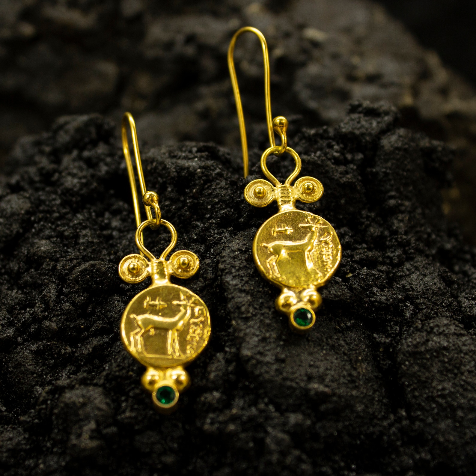 Artemis Ancient Deer Coin Earrings | 24K Gold Plated 925 Sterling ...
