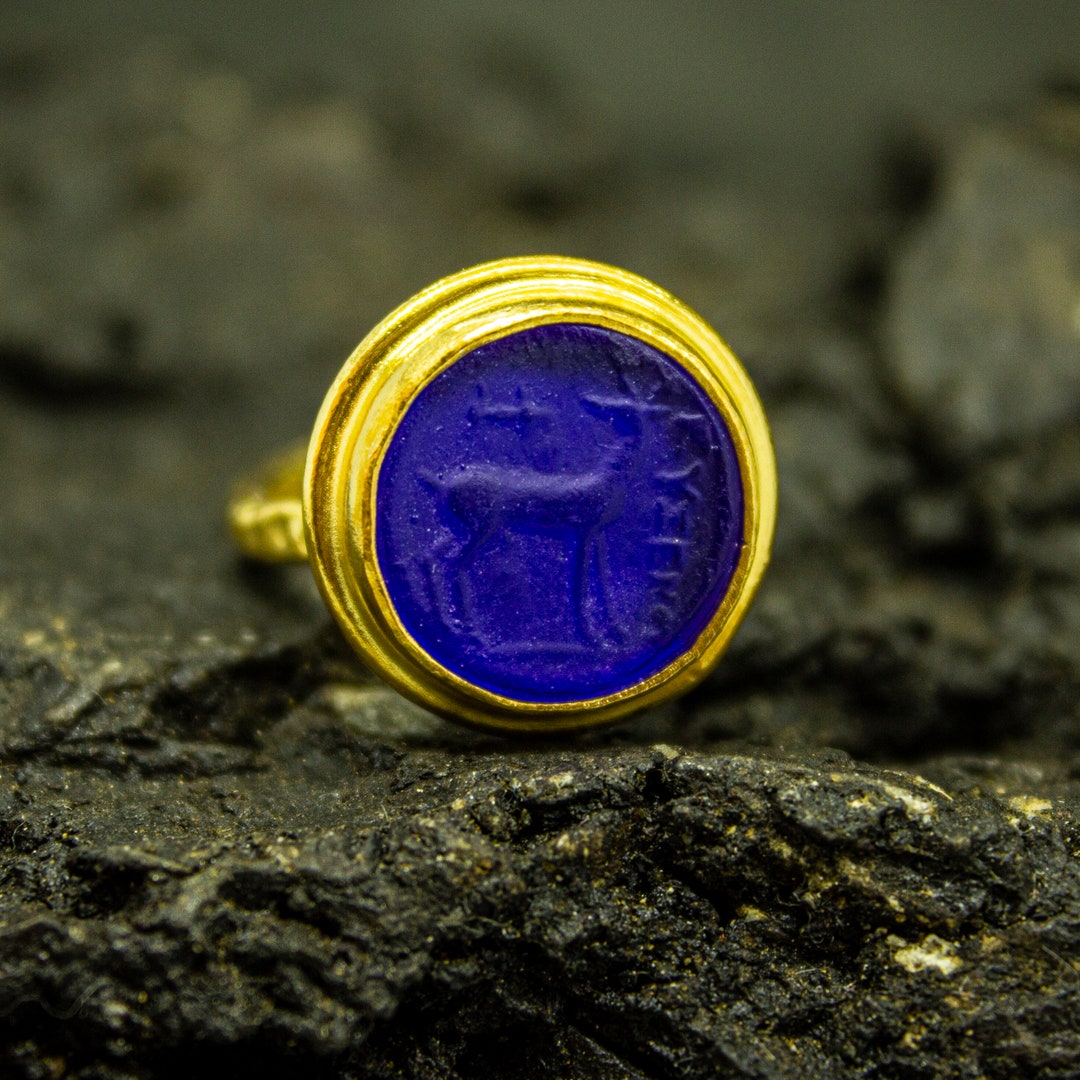 Artemis Ancient Deer Intaglio Glass Ring | 925 Sterling Silver ...