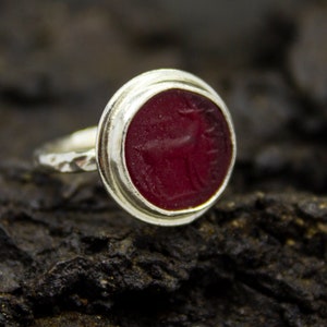 Artemis Ancient Deer Intaglio Glass Ring | 925 Sterling Silver ...