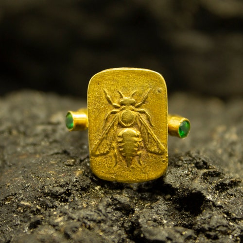 Ancient Roman Art Bee Signed Coin Ring 24K Gold Plated 925 - Etsy