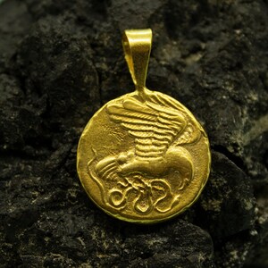 Ancient Art Hawk Signed Coin Pendant | 925 Sterling Silver 24K Gold ...