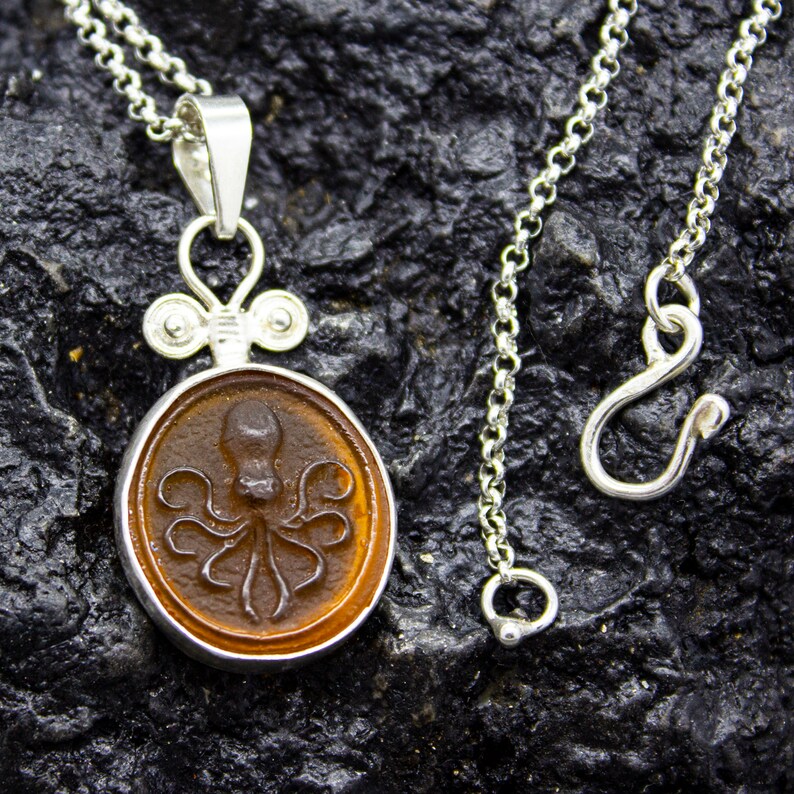 Ancient Octopus Kraken Intaglio Glass Necklace 925 Sterling - Etsy