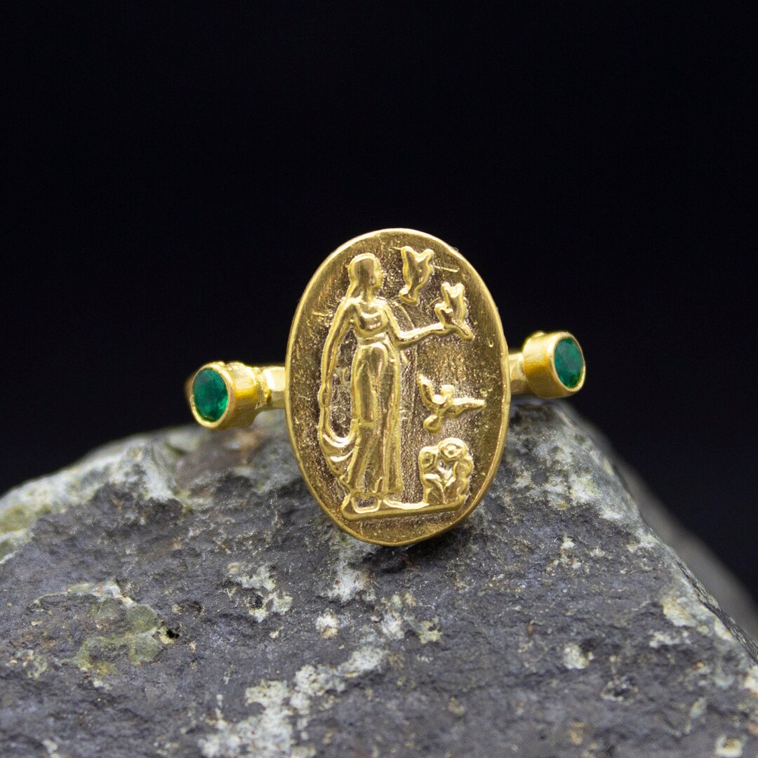 Aphrodite Signet Coin Ring | Greek Art Venus Ring | 925 Sterling Silver ...