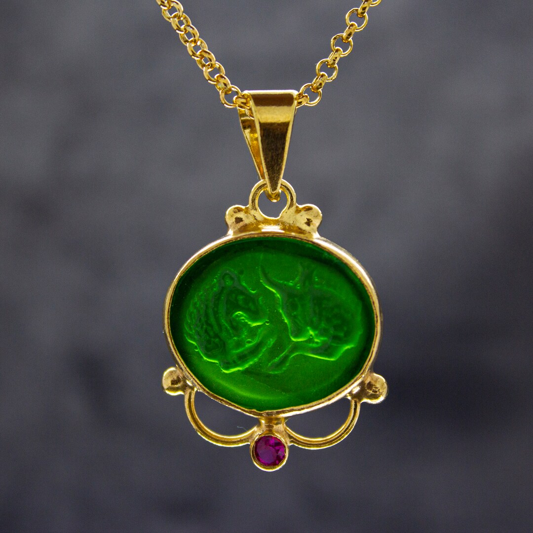 Lydia Lion and Bull Intaglio Necklace | 925 Sterling Silver | Ancient ...